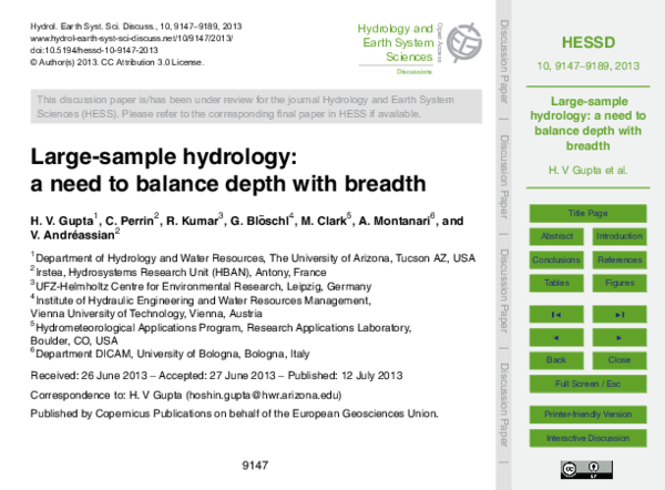 (PDF) Large-sample hydrology: a need to balance depth with breadth