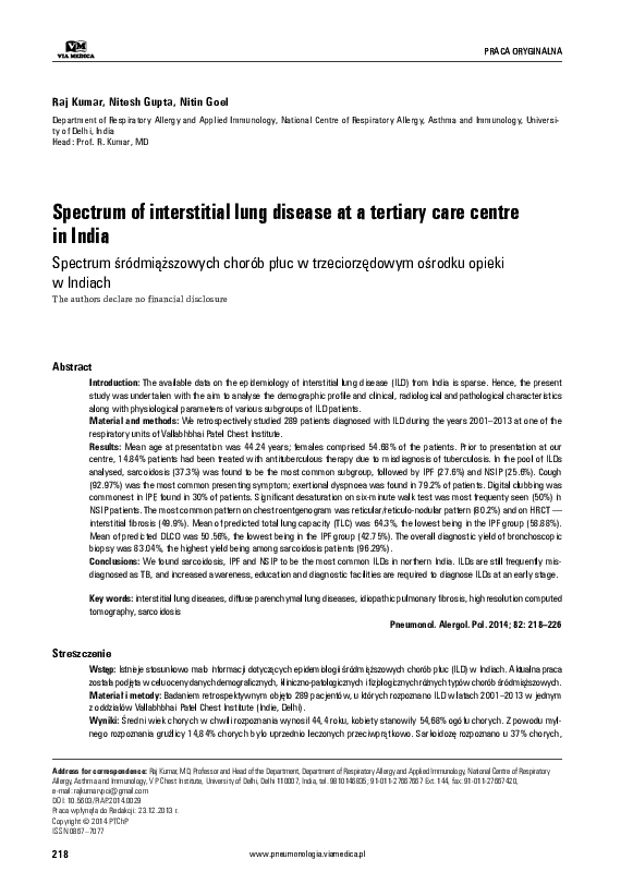 (PDF) Spectrum of interstitial lung disease at a tertiary care centre ...