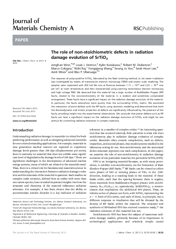 (PDF) The role of non-stoichiometric defects in radiation damage ...
