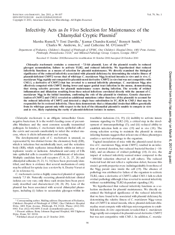 (PDF) Infectivity Acts as In Vivo Selection for Maintenance of the ...