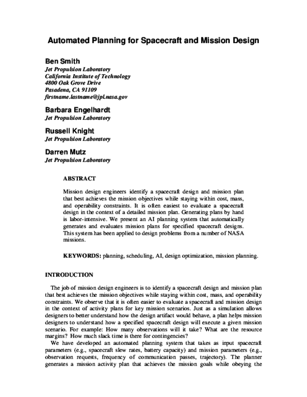 (PDF) Automated Planning for Spacecraft and Mission Design