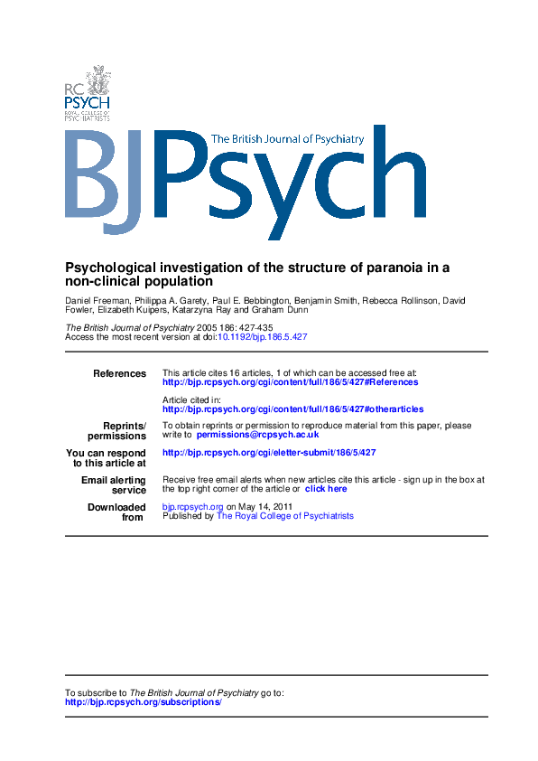 (PDF) Psychological investigation of the structure of paranoia in a non ...