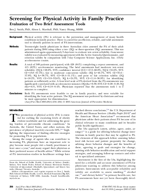 (PDF) Screening for Physical Activity in Family PracticeEvaluation of ...