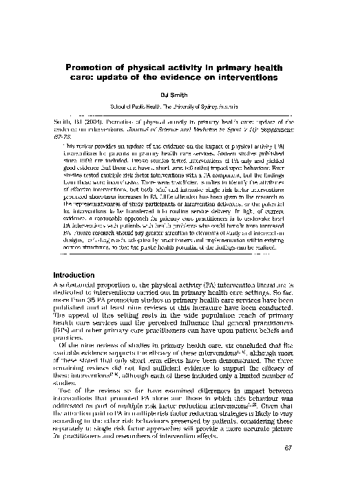 (PDF) Promotion of physical activity in primary health care: update of ...