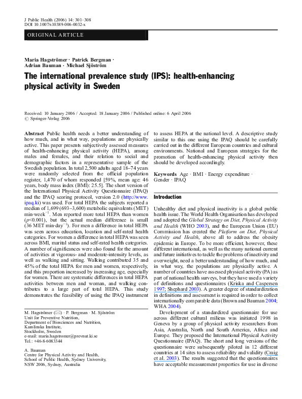 (PDF) Health-enhancing physical activity across European Union countries: the Eurobarometer study