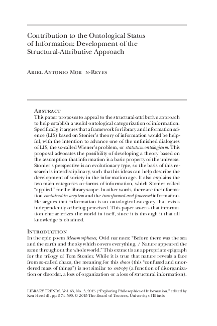 (PDF) Contribution to the ontological status of information: Development of the structural ...