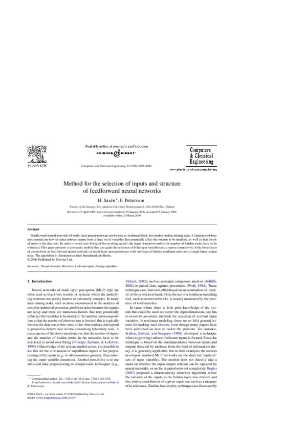 Pdf A Simple Method For Selection Of Inputs And Structure Of Feedforward Neural Networks