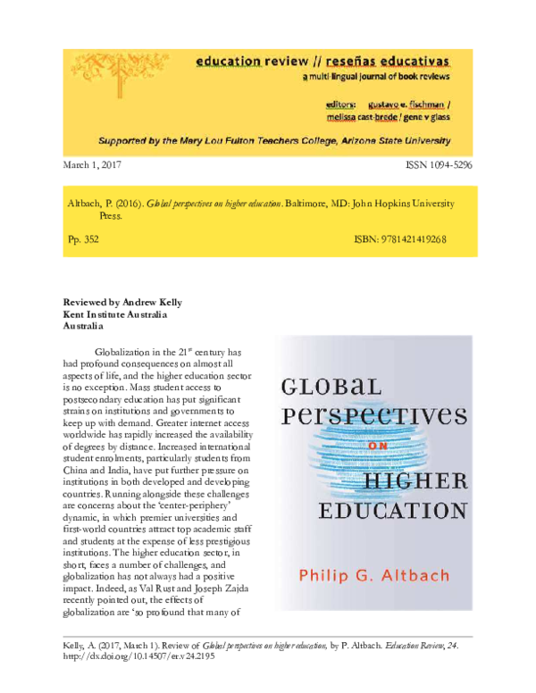 (PDF) Review of Philip Altbach, "Global Perspectives on Higher Education"