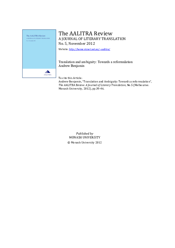 (PDF) Translation and ambiguity: Towards a reformulation