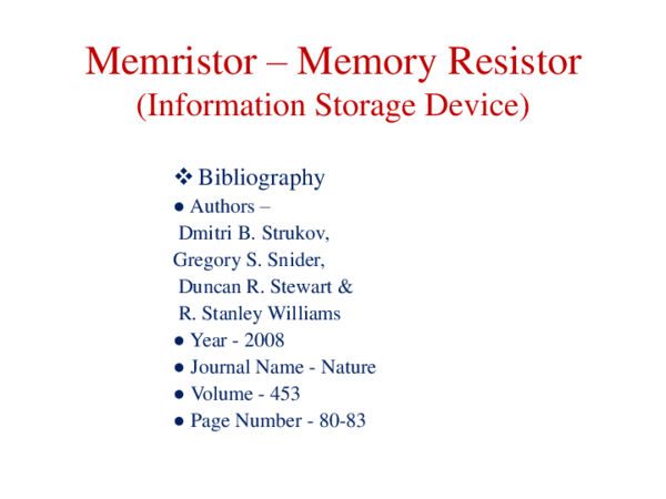 (PDF) Memristor – Memory Resistor (Information Storage Device