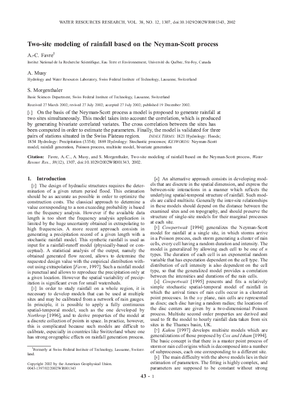 (PDF) Two-site modeling of rainfall based on the Neyman-Scott process