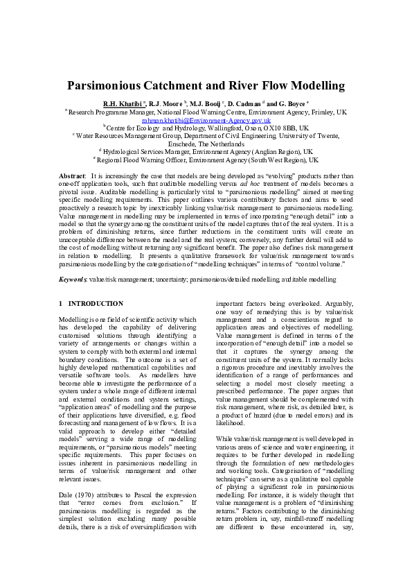 (PDF) Value and Risk Management in Parsimonious Modelling (PDF) Value and Risk Management in Parsimonious Modelling