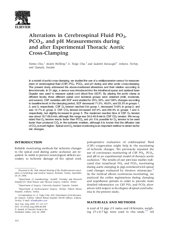 (PDF) Alterations in Cerebrospinal Fluid PO2, PCO2, and pH Measurements ...