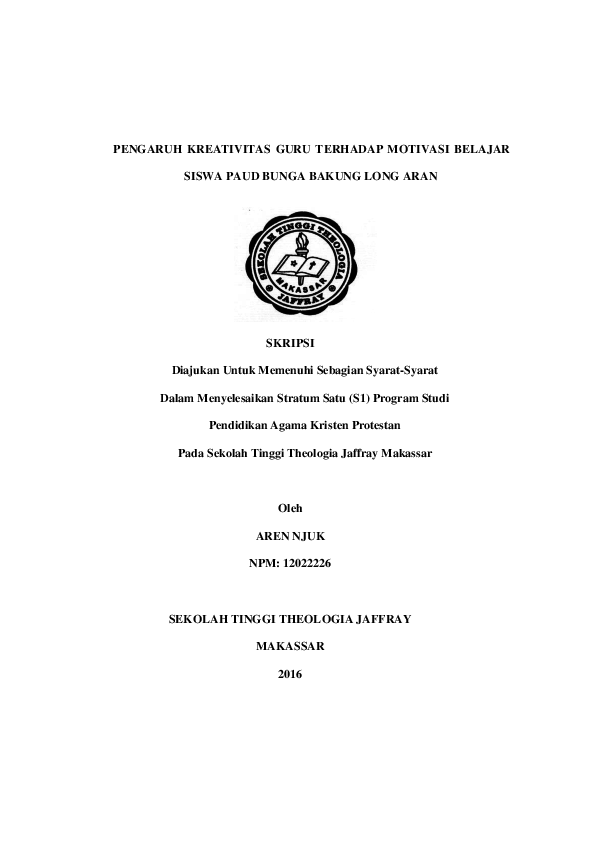 (PDF) Pengaruh Kreativitas Guru Terhadap Motivasi Belajar Siswa Paud Bunga Bakung Long Aran