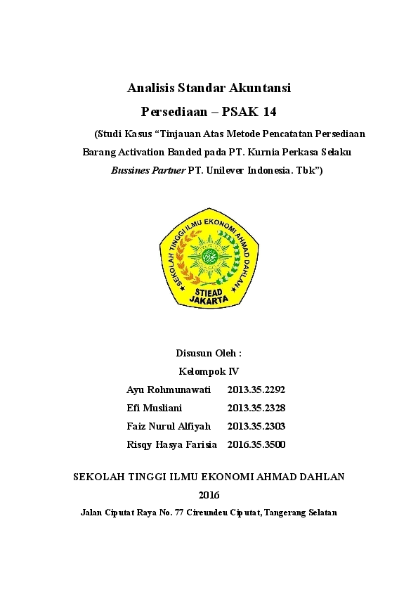 (DOC) Analisis Standar Akuntansi Persediaan – PSAK 14