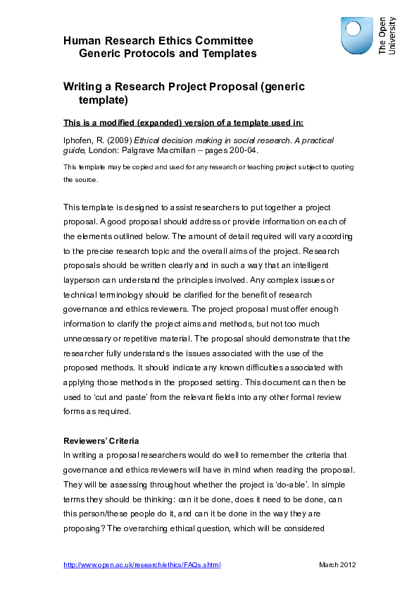 (DOC) Writing a Research Project Proposal (generic template