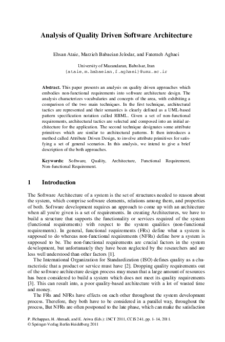 (PDF) Analysis of Quality Driven Software Architecture