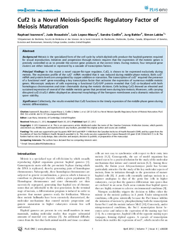(PDF) Cuf2 Is a Novel Meiosis-Specific Regulatory Factor of Meiosis ...