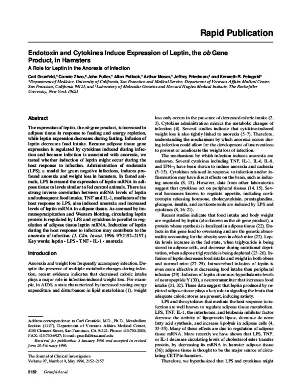 (PDF) Endotoxin and cytokines induce expression of leptin, the ob gene ...