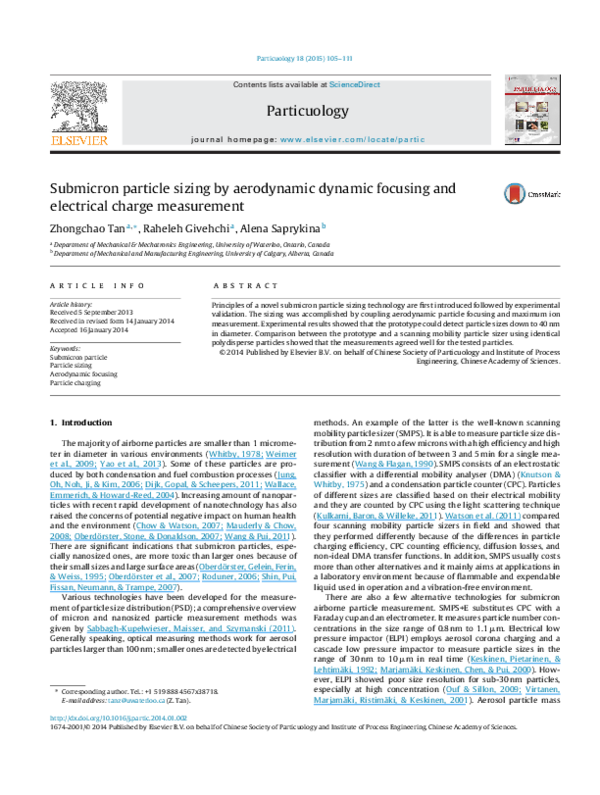 (PDF) Submicron particle sizing by aerodynamic dynamic focusing and electrical charge measurement