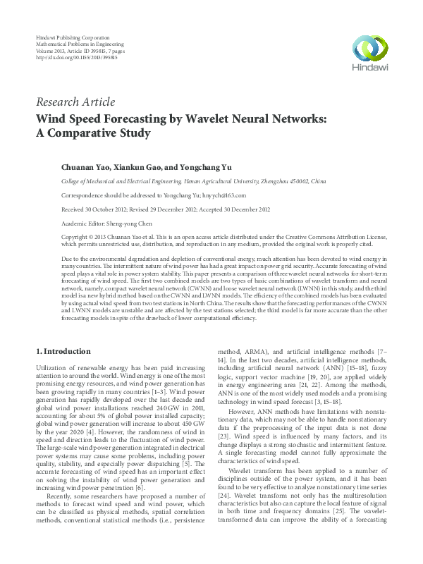 (PDF) Wind Speed Forecasting by Wavelet Neural Networks: A Comparative Study | xiankun gao ...