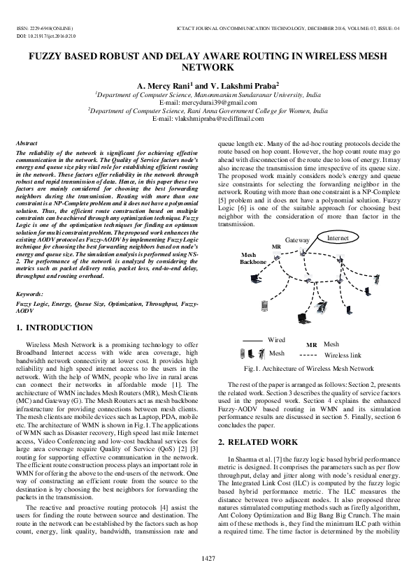 Pdf Fuzzy Based Robust And Delay Aware Routing In Wireless Mesh Network Mercy Rani