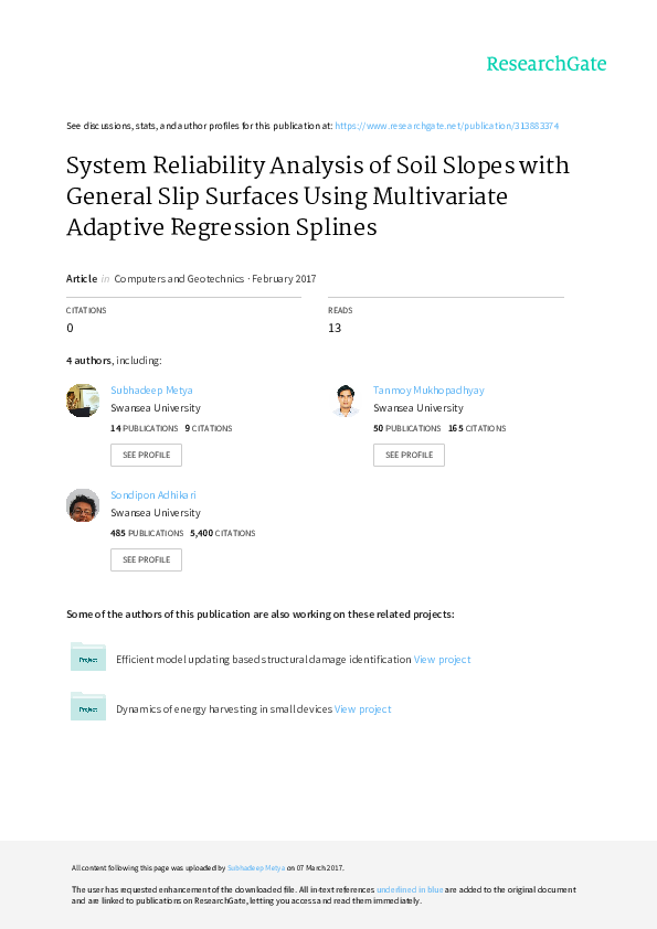 (PDF) System Reliability Analysis of Soil Slopes with General Slip Surfaces Using Multivariate ...