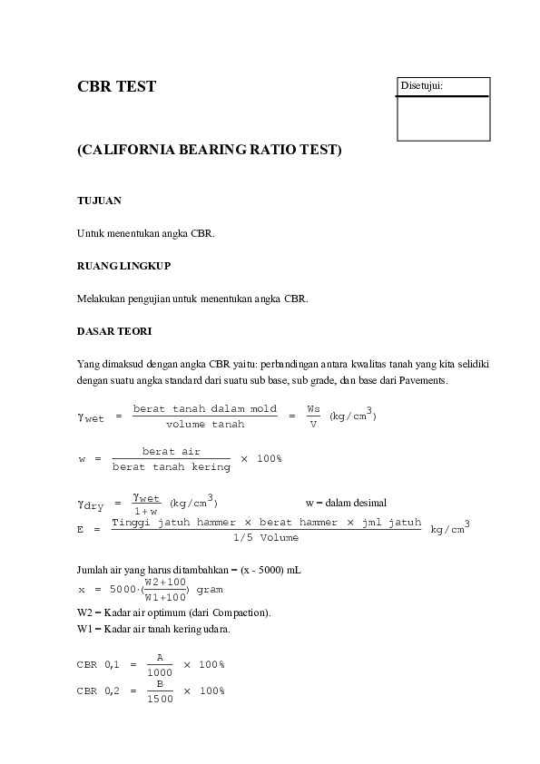 (DOC) CBR TEST (CALIFORNIA BEARING RATIO TEST