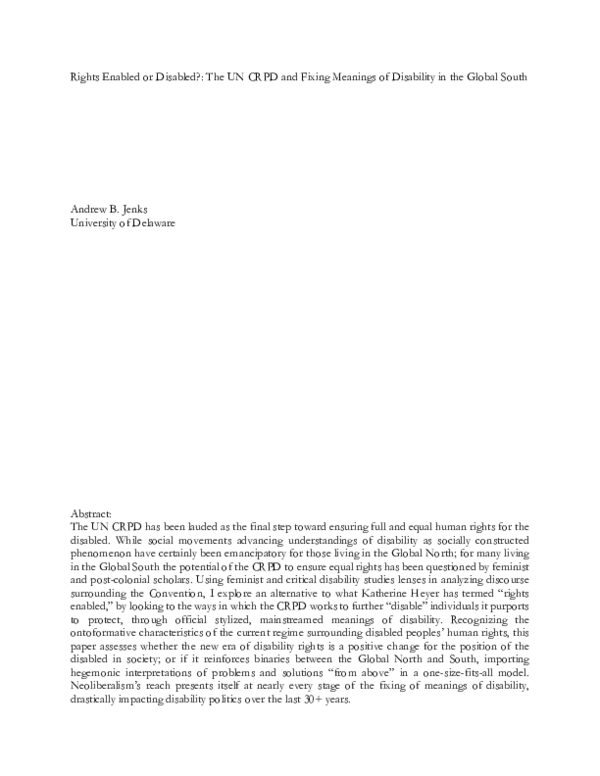 (PDF) Rights Enabled or Disabled?: The UN CRPD and Fixing Meanings of ...