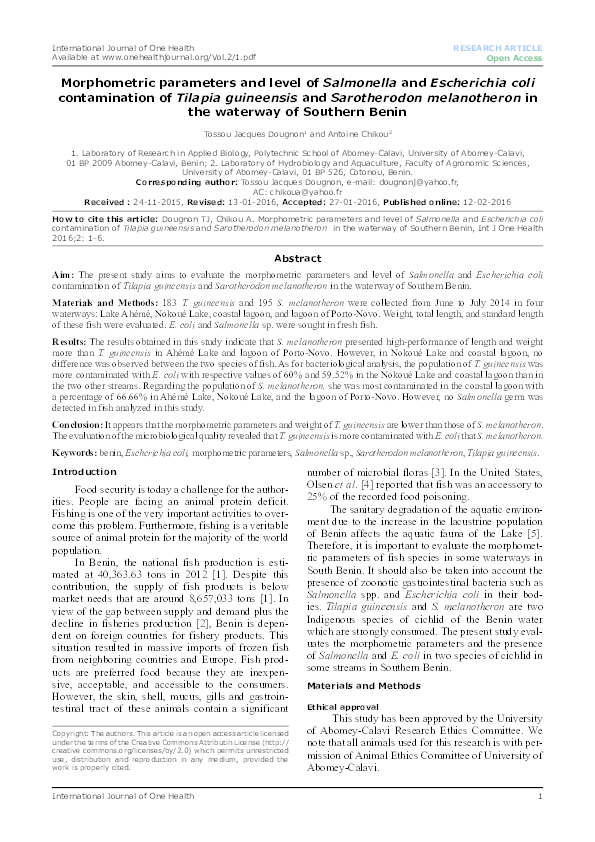 (PDF) Morphometric parameters and level of Salmonella and Escherichia ...