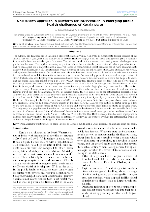 (PDF) One Health approach: A platform for intervention in emerging ...