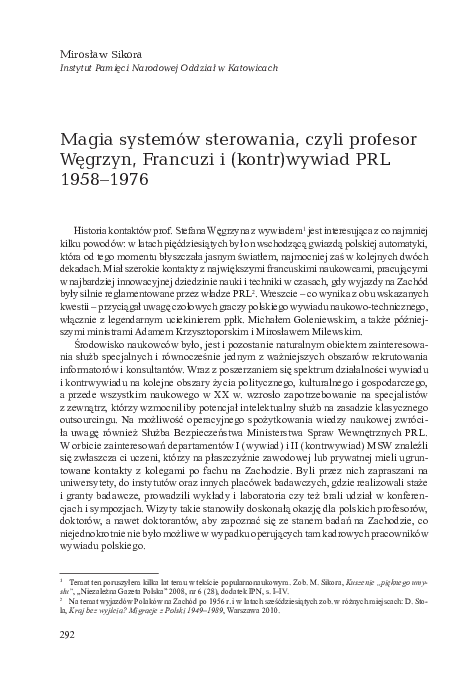 (PDF) Magia systemów sterowania, czyli profesor Węgrzyn, Francuzi i (kontr)wywiad PRL 1958–1976