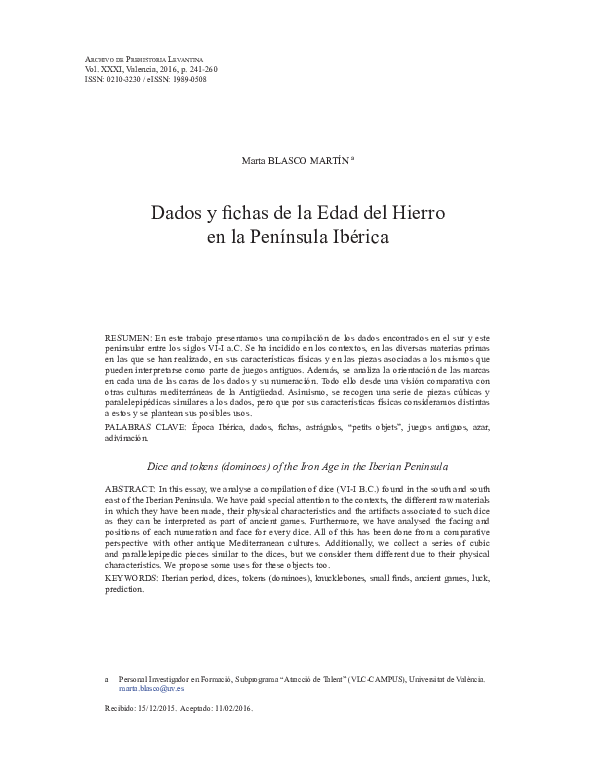 (PDF) Dados y fichas de la Edad del Hierro en la Península Ibérica ...