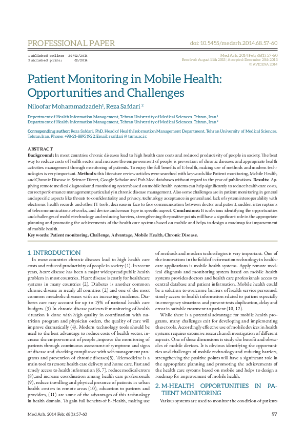 (PDF) Patient Monitoring in Mobile Health: Opportunities and Challenges