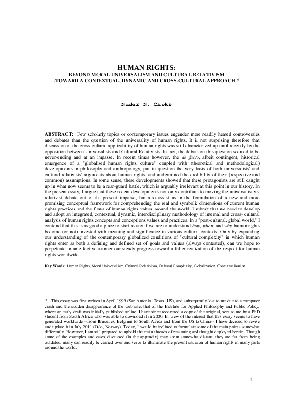 (PDF) Human Rights: Beyond Moral Universalism and Cultural Relativism ...