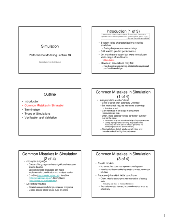 Pdf Simulation Performance Modeling Lecture 8