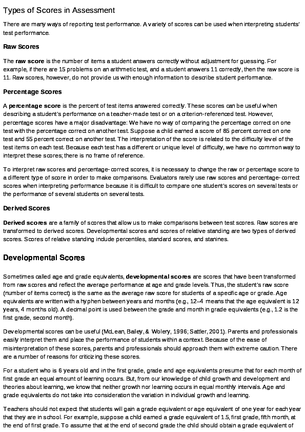 (PDF) Types of Scores in Assessment Percent age Scores