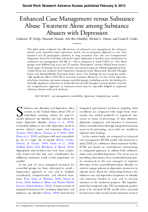 (PDF) Enhanced Case Management versus Substance Abuse Treatment Alone ...