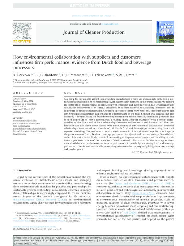 (PDF) How environmental collaboration with suppliers and customers ...