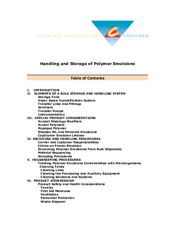 (PDF) Handling and Storage of Polymer Emulsions
