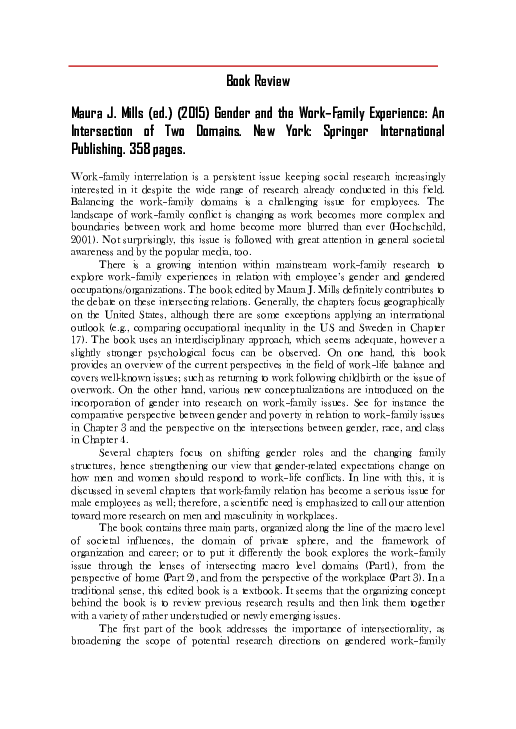 (PDF) Maura J. Mills (ed.) (2015) Book Review: Gender and the Work ...