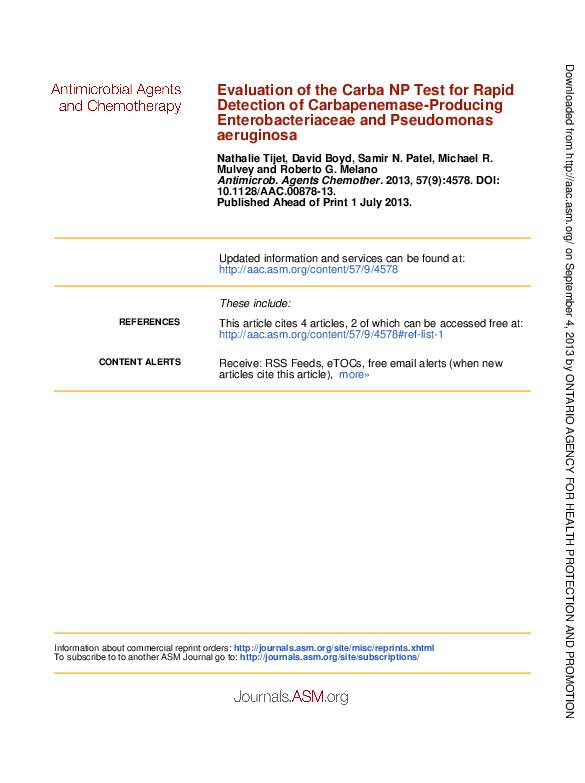 (PDF) Evaluation of the Carba NP Test for Rapid Detection of ...