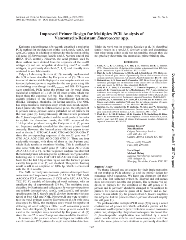 (PDF) Improved Primer Design for Multiplex PCR Analysis of Vancomycin ...