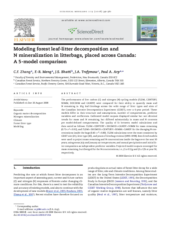 (PDF) Modeling forest leaf-litter decomposition and N mineralization in ...