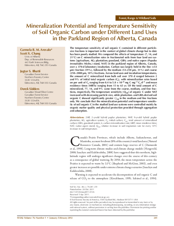 (PDF) Mineralization potential and temperature sensitivity of soil ...