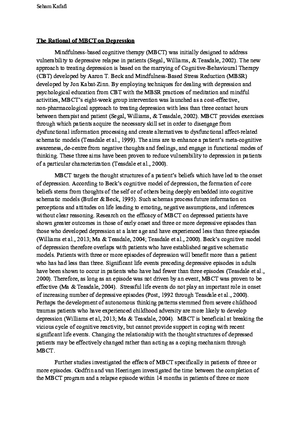 (PDF) The Rational of MBCT on Depression