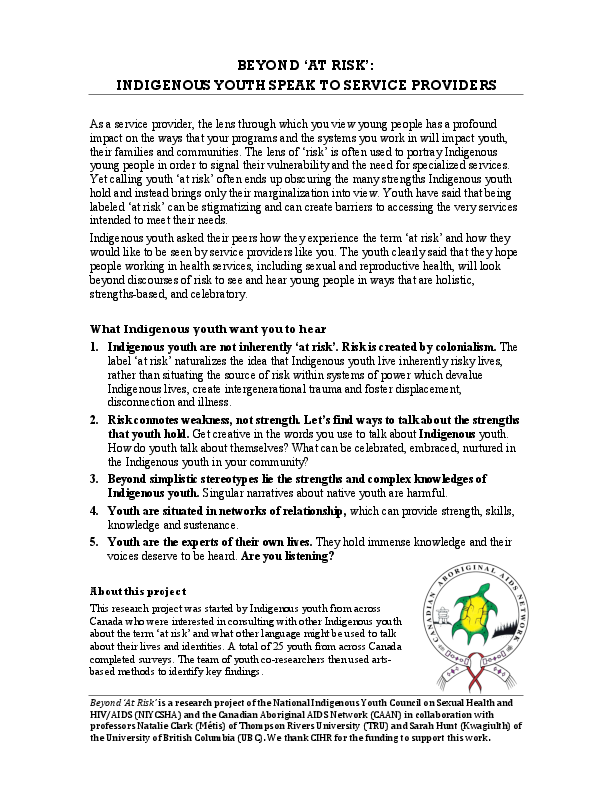 (PDF) BEYOND RISK info sheet for service providers