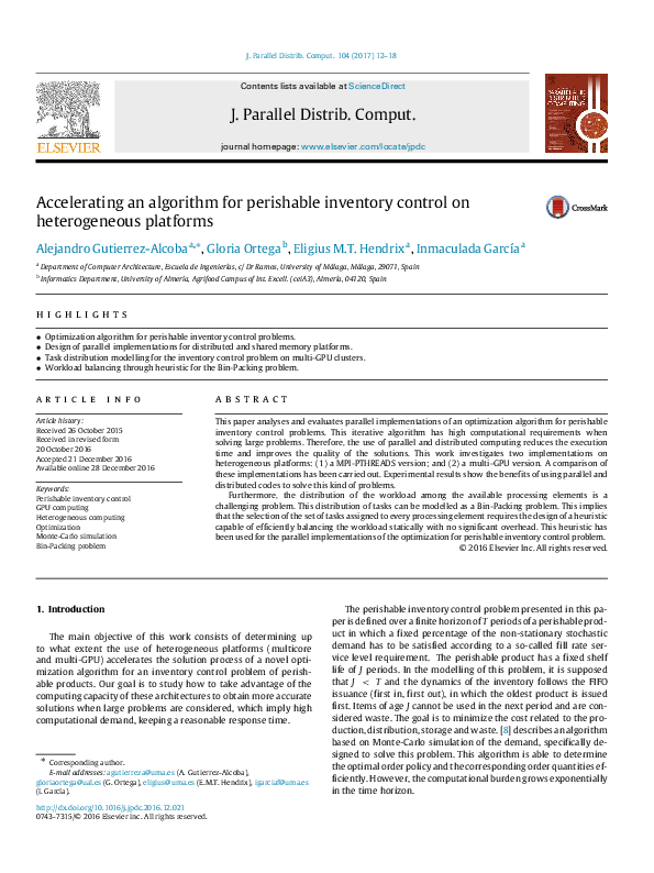 (PDF) Accelerating an algorithm for perishable inventory control on heterogeneous platforms