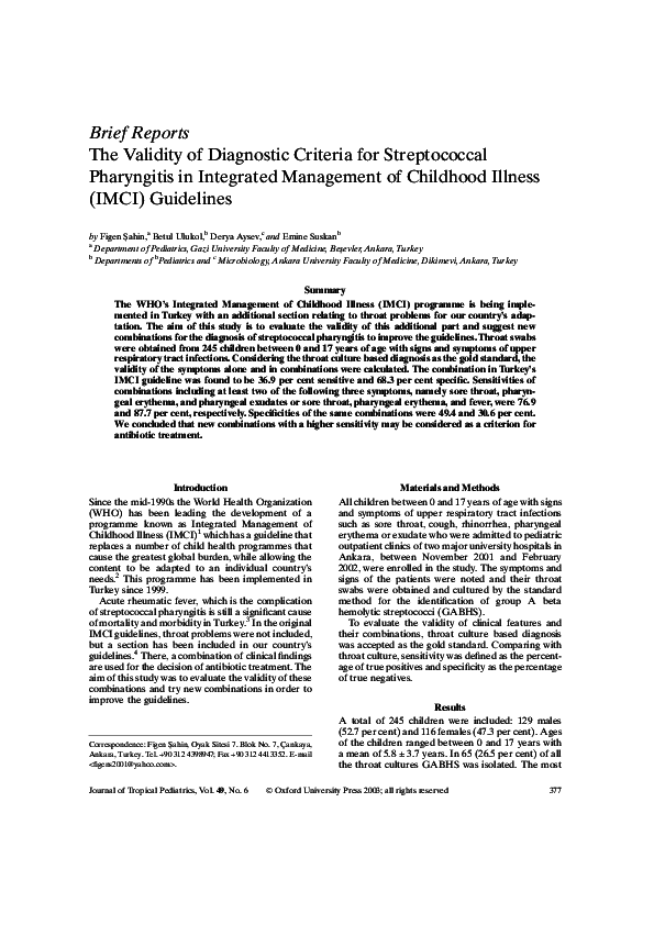 (PDF) The Validity of Diagnostic Criteria for Streptococcal Pharyngitis ...