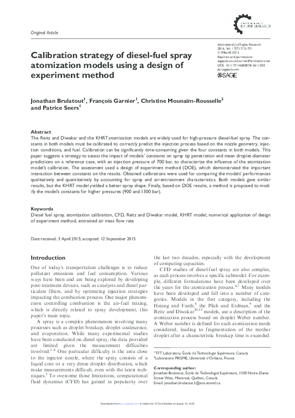 (PDF) Calibration strategy of diesel-fuel spray atomization models ...